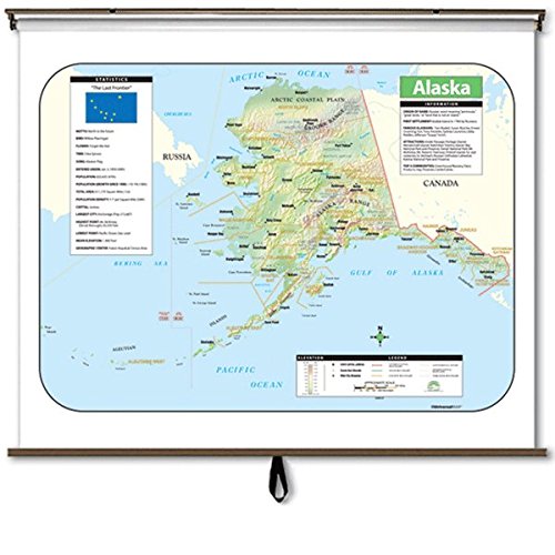 Alaska Large Scale Shaded Relief Wall Map on Roller with Backboard ...