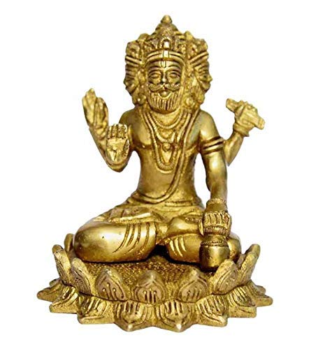 Buy White Whale Brass Brahma Sitting on Lotus Statue Hindu Religion God ...