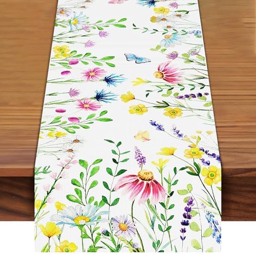 Amazon.com: 72 x 13 Inch Floral Spring Table Runner Decorations, Linen ...