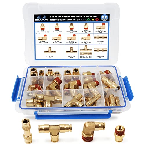 Snapklik.com : 32 Pcs Brass DOT Air Brake Line Fittings Assortment 1/4 ...