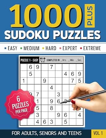 1000+ Sudoku Puzzles for Adults, Seniors & Teens, 6 Puzzles Per Page ...