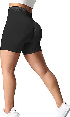 VOYJOY Women High Waist Scrunch Shorts Butt Lift Gym Biker Shorts Seamless Solid Workout Yoga ...