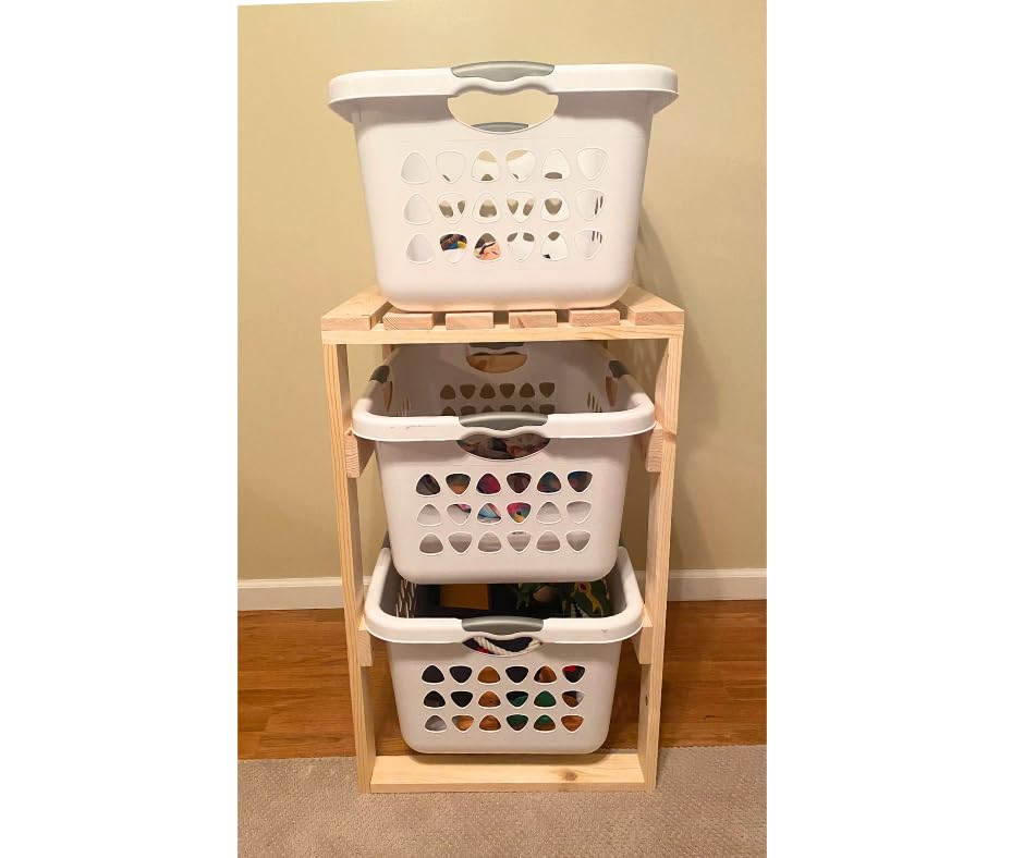 Amazon.com: Laundry Basket Holder Storage Shelf (2 Tier, No Wheels ...