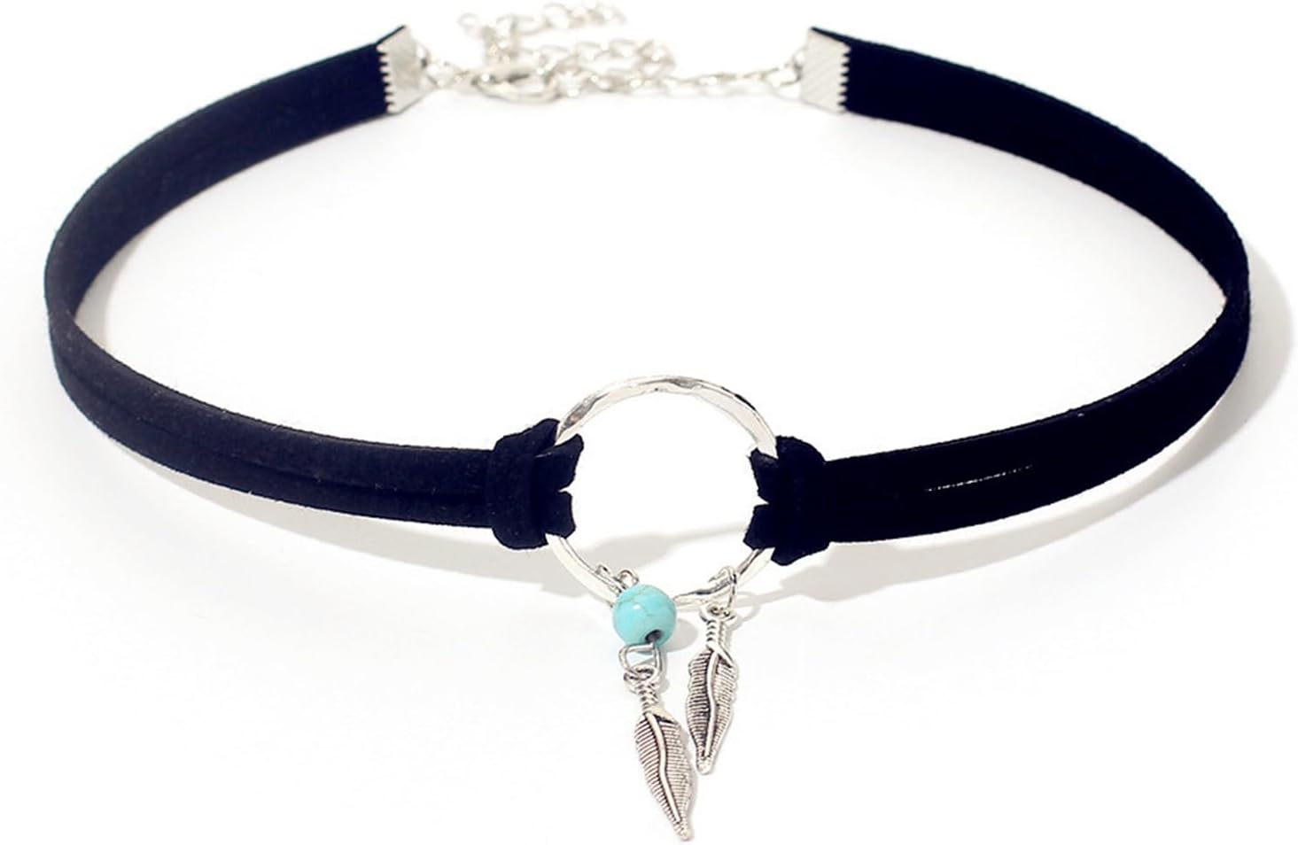 Amazon.com: Spiritrain Boho Feather Turquoise Leather Choker Necklace ...