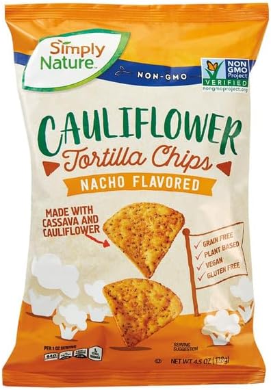 Amazon.com: Simply Nature Nacho Cauliflower Tortilla Chips, 4.5 oz ...