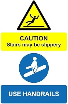 Caution slippery stairs use handrail safety sign - Self adhesive ...