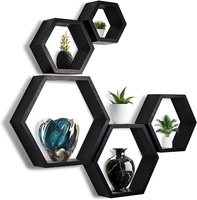 The Menifest Wooden Hexagonal Shape Wall Hanging | Rack Shelf Wall ...