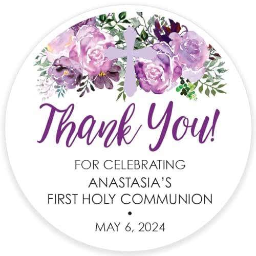 Amazon.com: First Holy Communion Favor Stickers Purple Floral Girls 1st ...