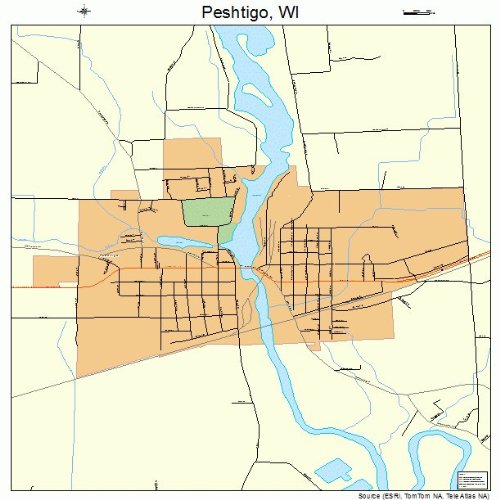 Amazon.com: Large Street & Road Map of Peshtigo, Wisconsin WI - Printed ...