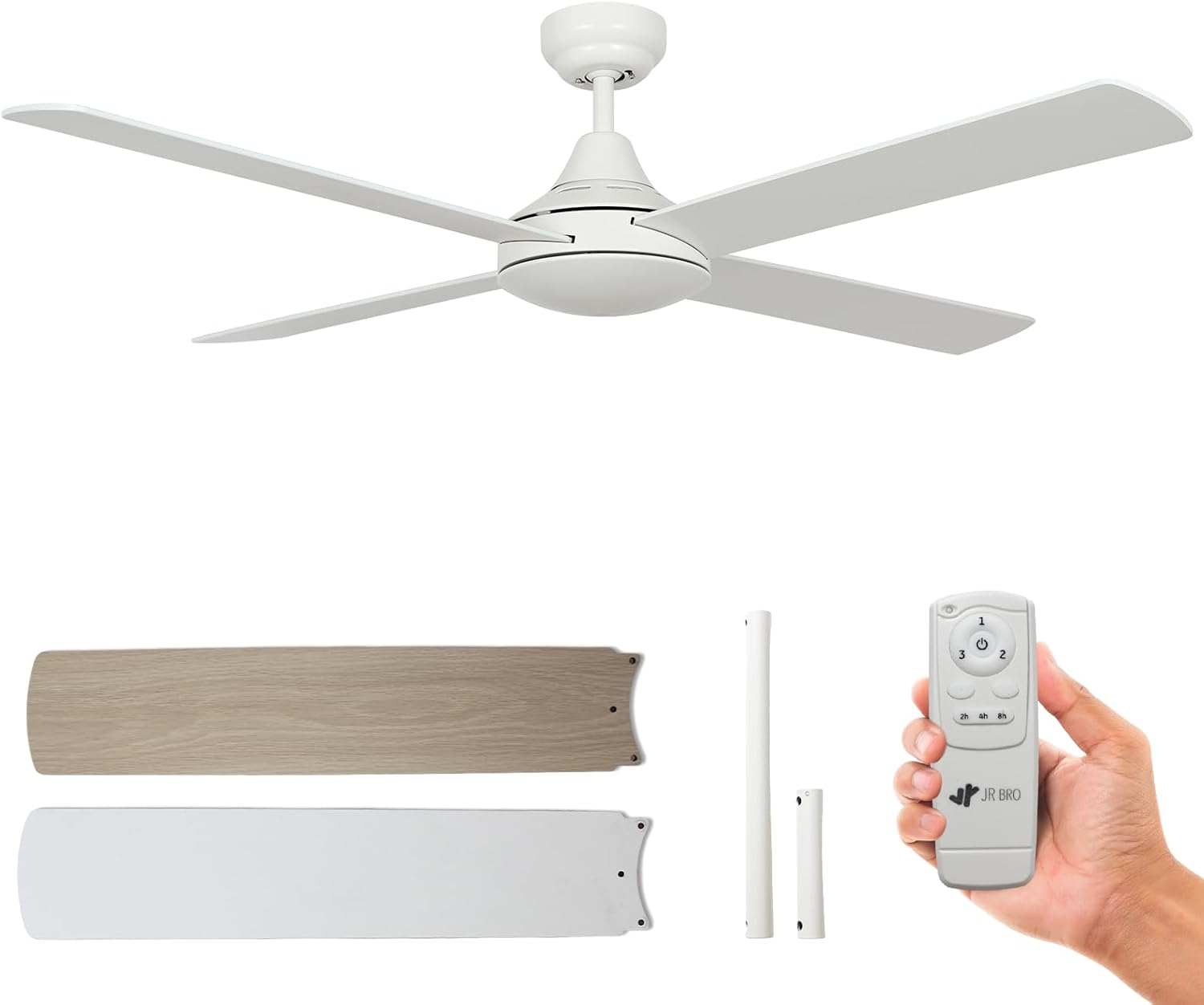 Amazon.com: JR BRO 52 Inch Ceiling Fan without lights White finish ...