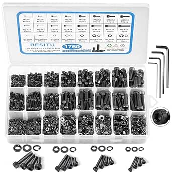 Besitu 1760pcs M2 M3 M4 M5 Metric Screw Assortment, Grade 12.9 Alloy Steel Hex Socket Head Cap ...