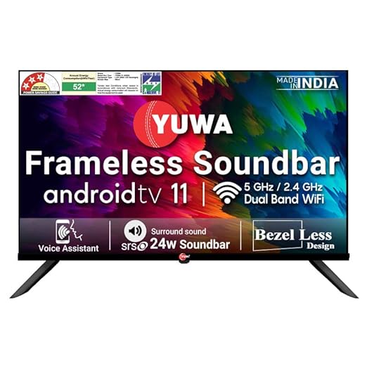 YUWA 80 cm (32 Inches) Gold Edition Frameless HD Ready Smart Android-11 IPS LED TV Y-0004 (Black ...