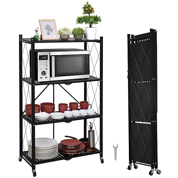 FAGVA Foldable Kitchen Storage Rack - 5 Tier Space Saving Metal Stand ...