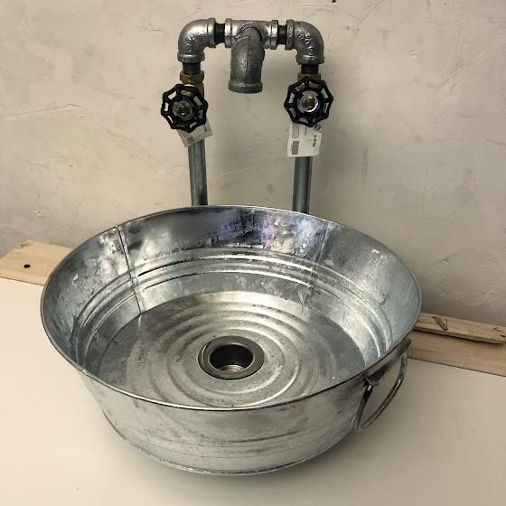 Amazon.com: Pipe Faucet & (Medium Round Wash-Pan Sink Rustic Farmhouse ...