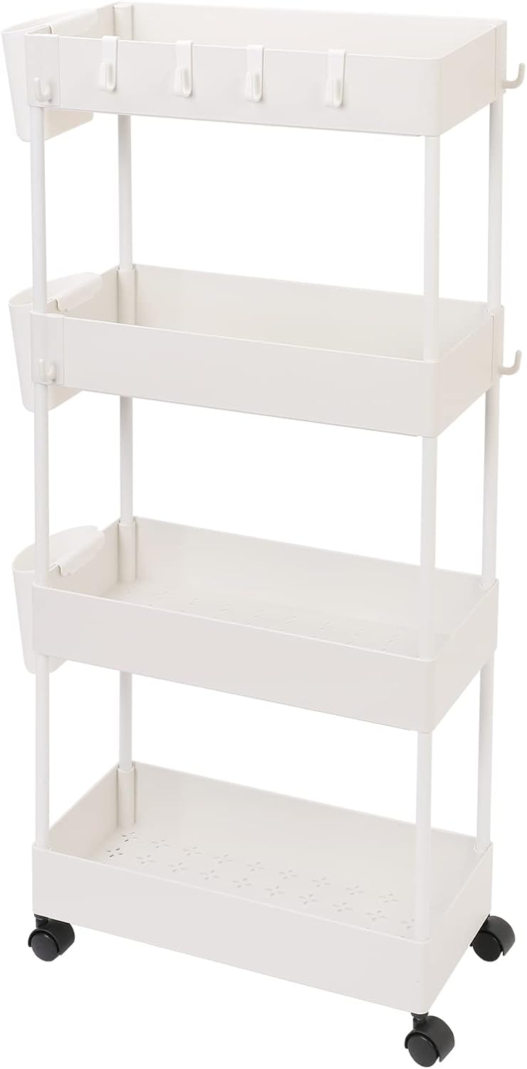 JAKAGO 4-Tier Utility Rolling Storage Cart Slim Mobile Shelves on ...