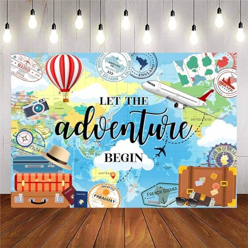 Amazon.com : Adventure Awaits Backdrop 7X5FT Travel Themed World Map ...