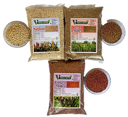 V Millets 3 Kg Millets Combo Pack (UNPOLISHED) Finger Millet, Pearl ...