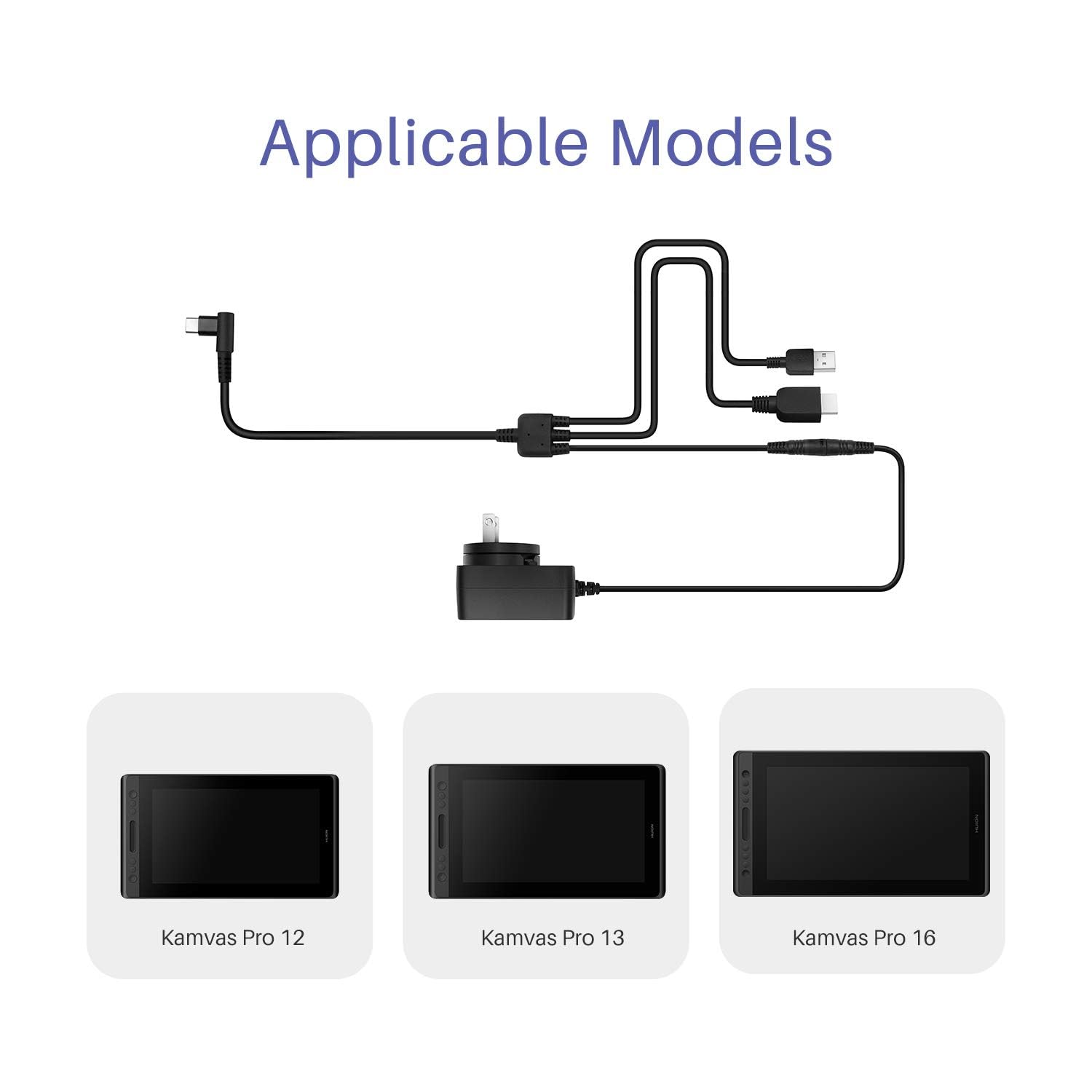 Wacom One 3 In 1 Cable HUION 3-in-1 Cable Compatible Kamvas 12 Kamvas ...
