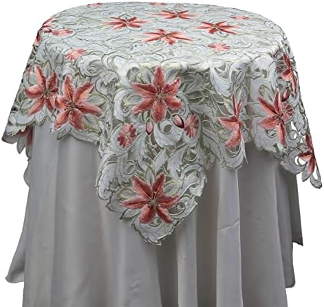 Amazon.com: Creative Linens Embroidered Floral Tablecloth 33" Square ...