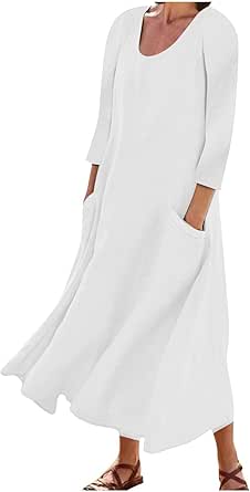 INGWHW Sweater Dress, Women's Fashion Casual Solid Colour 3/4 Sleeve ...