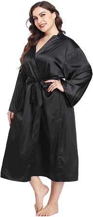 Teemie Women's Plus Size Long Robes Satin Silky Bathrobes Lightweight ...