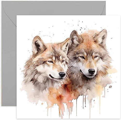 Old English Co. Watercolour Wolves Greeting Card for Birthday - Cute ...