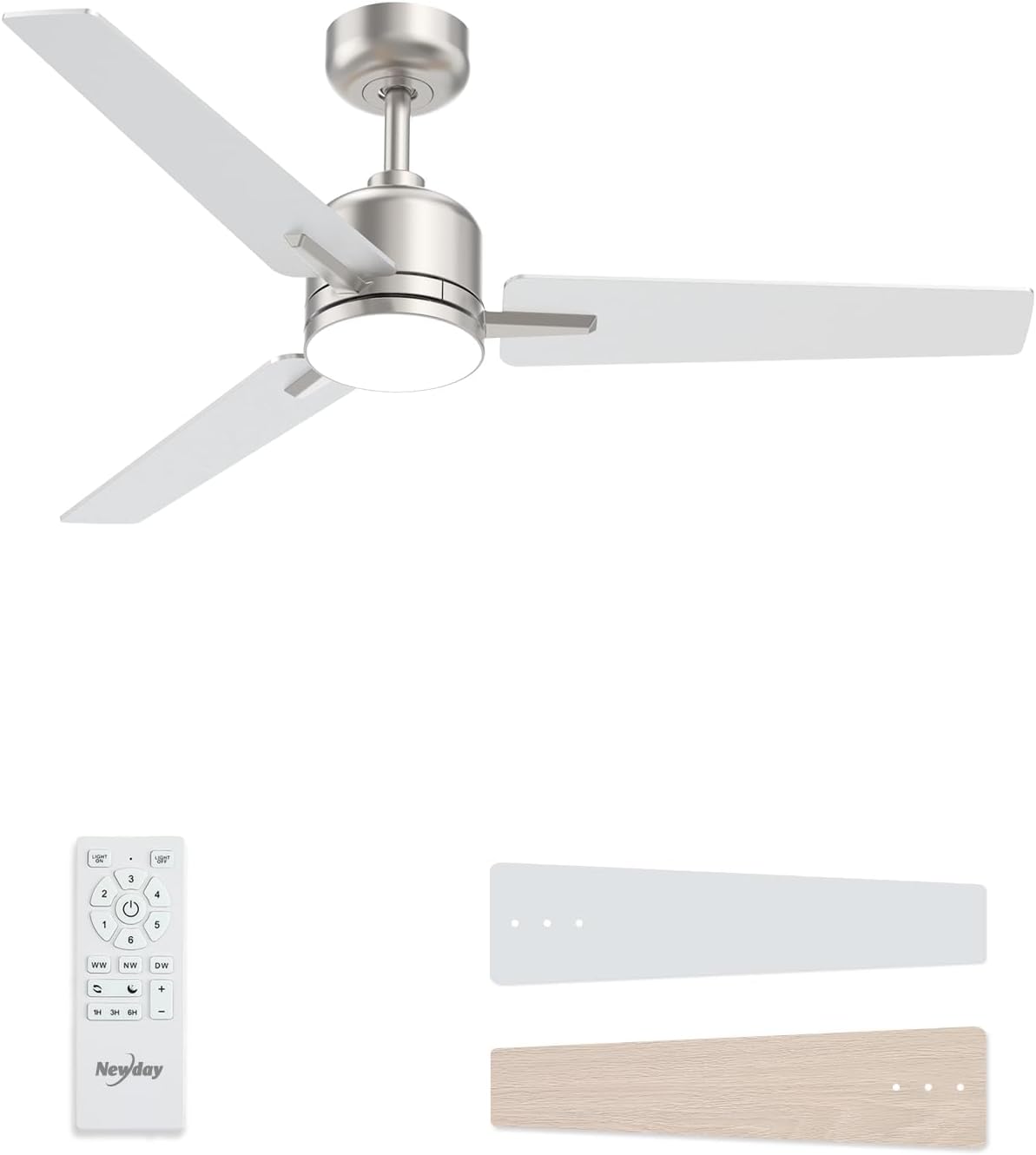52 inch Ceiling Fans with Lights and Remote, Brushed Nickel Ceiling Fan ...