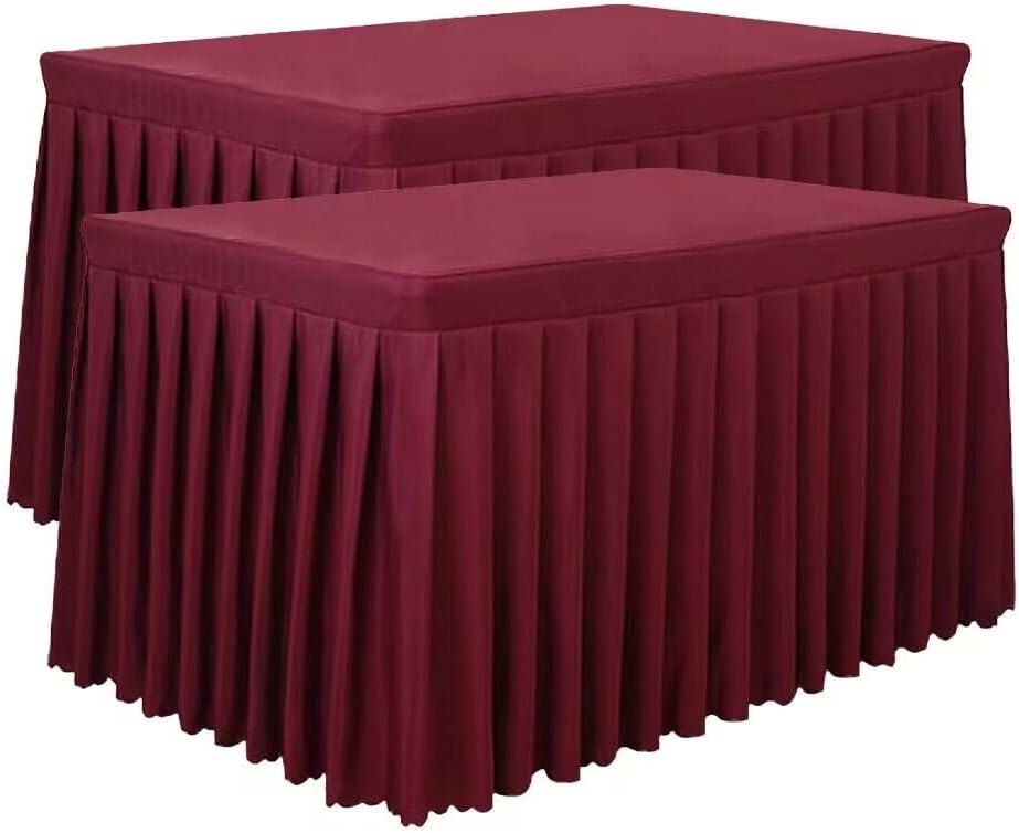 Amazon.com: Tina 2 Pack 6ft Burgundy Table Skirt Fitted Tablecloth ...