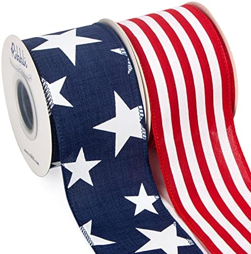 Amazon.com: 2 Rolls Patriotic Wired Edge Ribbon Stars and Stripes ...