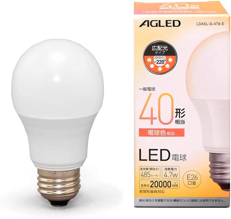 Amazon | 【E26】アイリスオーヤマ LED電球 40W形相当 電球色 口金直径26mm 広配光 2個パック 密閉器具対応 LDA4L-G-4T62P | アイリスオーヤマ(IRIS ...