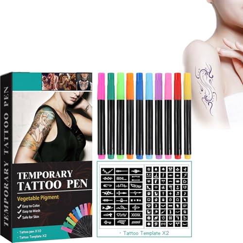 Temporary tattoo pen in 10 colors, temporary tattoo kit, tattoo pens ...