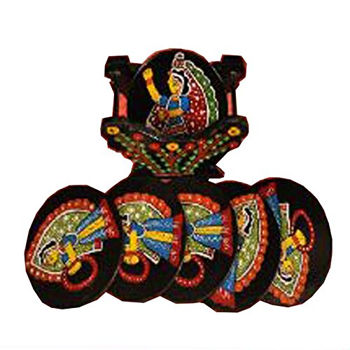 Bihar Craft Wooden Tikuli Art Tea Coster Set, 3x3 inch (Pack of 2 ...