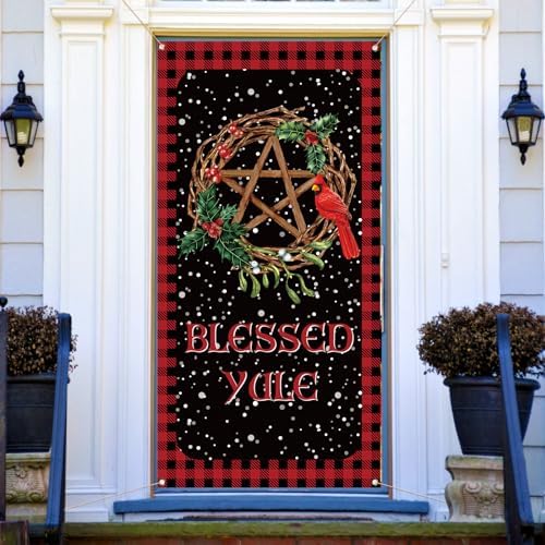 Amazon.com: Blessed Yule Door Cover Buffalo Plaid Check Pagan Winter ...
