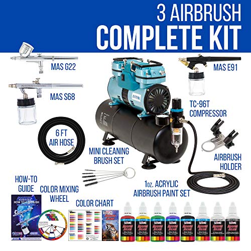 Master Pro Airbrush Multi-Purpose Airbrushing System with 3 Airbrushes ...