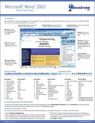 Microsoft Word 2003 Quick Reference Card - Handy Durable Tri-Fold MS ...