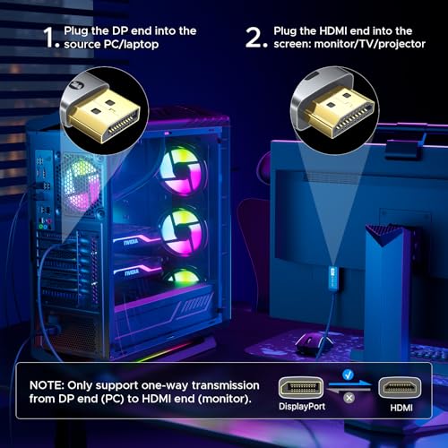 Snapklik.com : 4K DisplayPort To HDMI Cable 6FTMax 120Hz, Metal Case ...