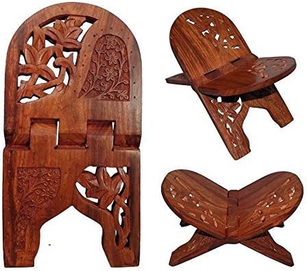 WILLART Large Beautiful Wooden Floral Carved Holy Gita Quran Bible Book ...