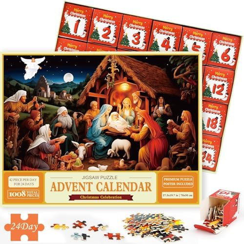 Amazon.com: Jigsaw Puzzle Advent Calendar 2024 Nativity, 1008 Pieces Puzzle 24 Days Christmas ...