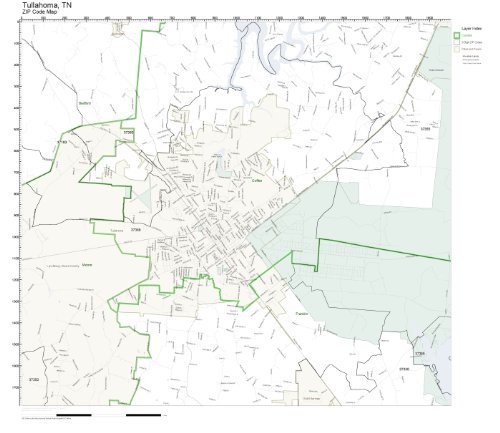 ZIP Code Wall Map of Tullahoma, TN ZIP Code Map Not Laminated: Amazon ...