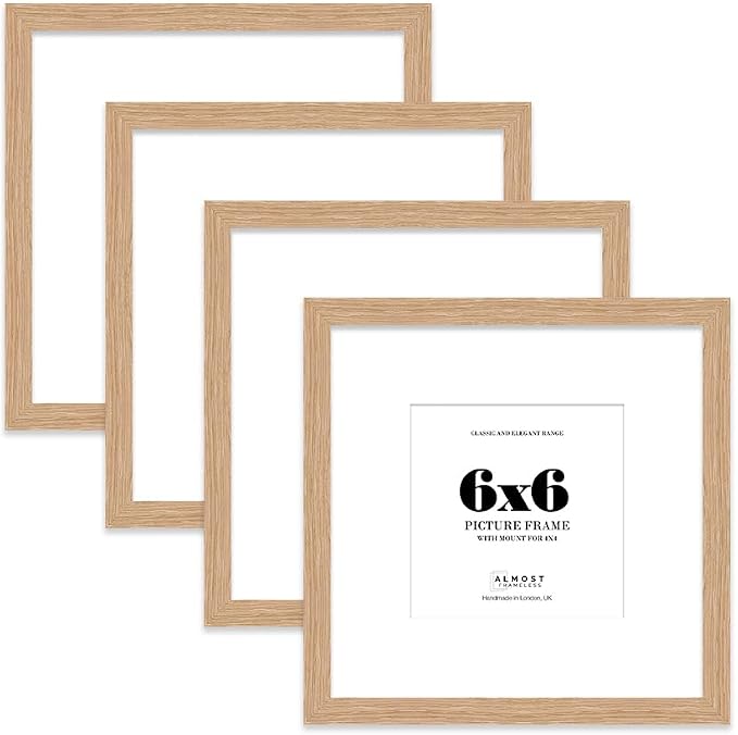 6x6 Oak Picture Frame with Mount for 4x4 Photos, Prints - Modern Square ...