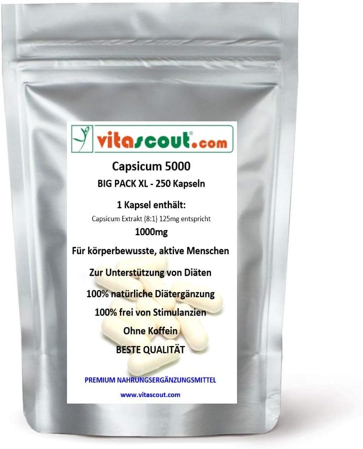 Capsicum 5000 Extract 250 Capsules - Chilli Fat Burner High Dose ...