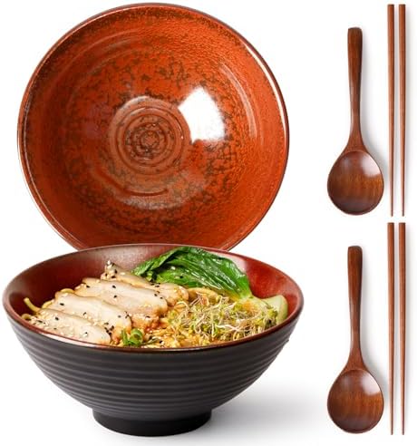 Amazon.com: Hana Emika 24oz Ceramic Ramen Bowls with Chopsticks Set of ...