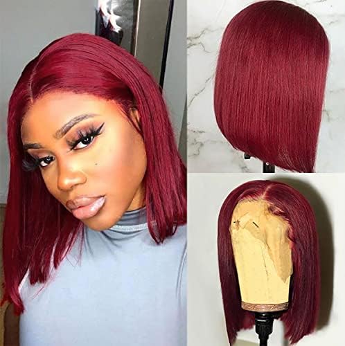 Amazon.com : Sogram Bob Wig 99J Burgundy Straight Human Hair Wigs (10 ...
