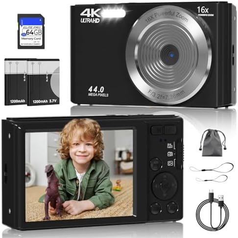 Amazon.com : Digital Camera, FHD 4K 44MP Digital Camera, 16X Digital ...