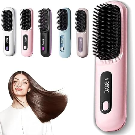 Go Brush Pro - 2025 Cordless Hair Straightener Brush, Portable ...