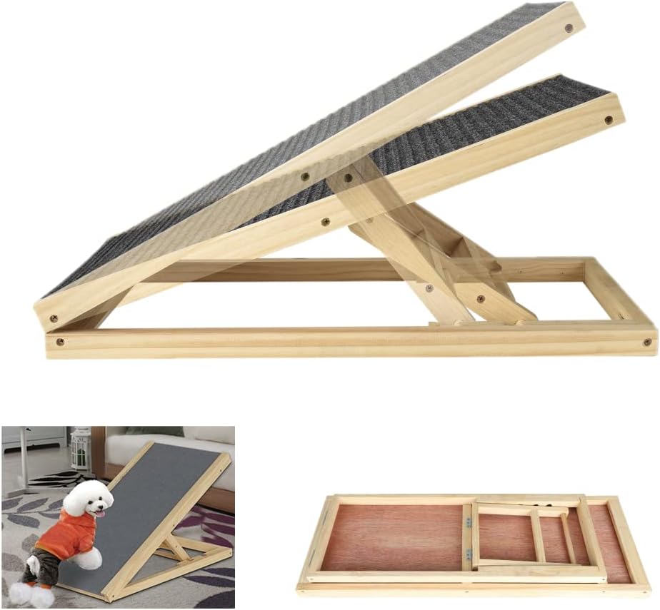 Ramps Dogs Wooden Pet Ramp Car Dog Ladder with Non-slip Carpet Safety ...