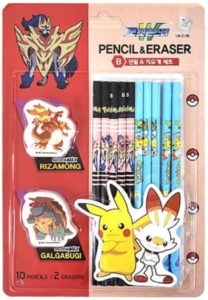 Amazon.com : 1 Pack of Pikachu Pencil Set, 10 B Pencils and 2 Erasers ...
