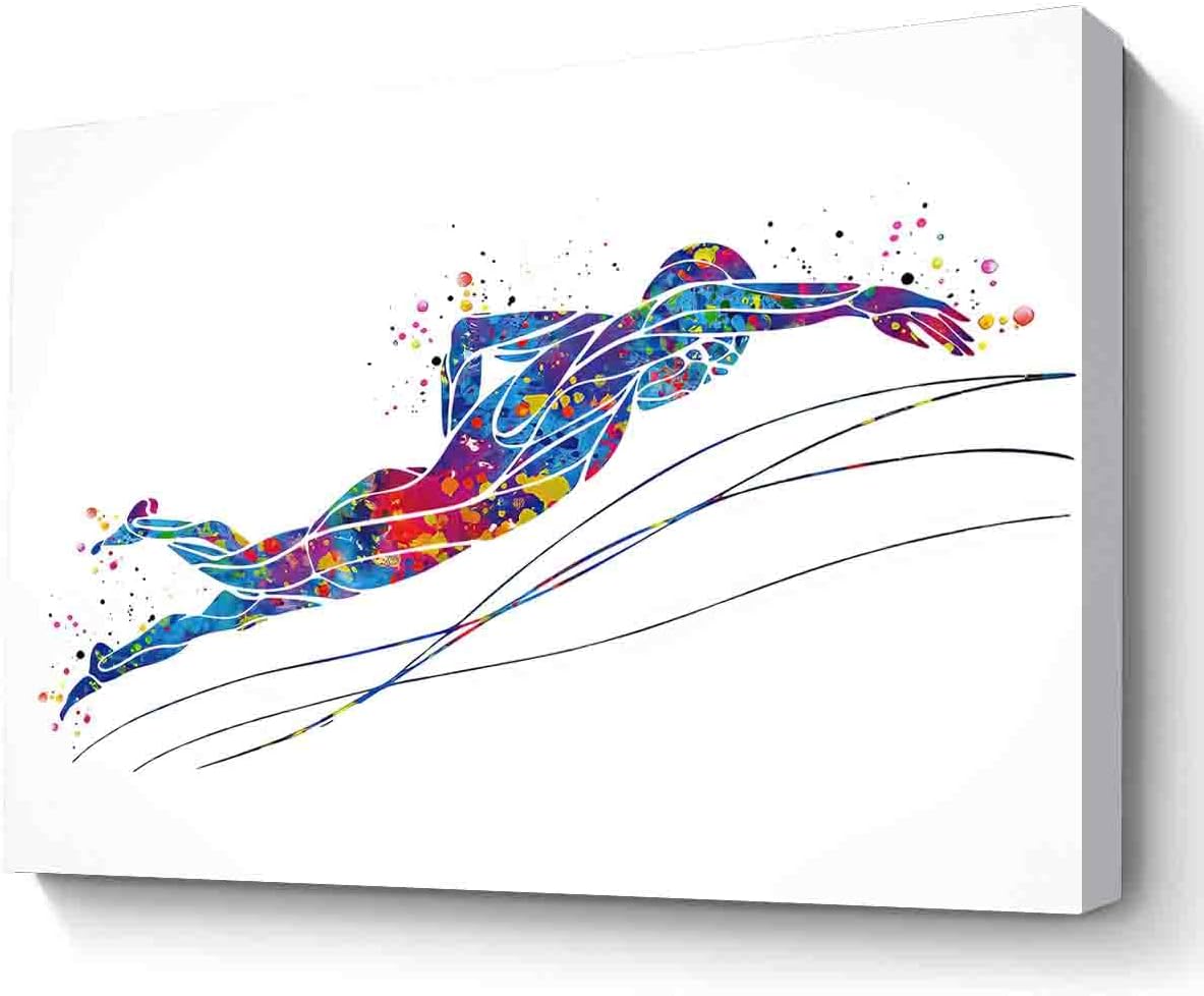 Amazon.com: MBARE Watercolor Abstract Canvas Wall Art,Swimmer Art ...