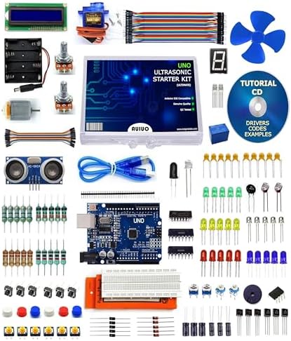 AUIUO - UNO R3 Ultrasonic Sensor Starter Kit Compatible with Arduino IDE - Includes Code ...