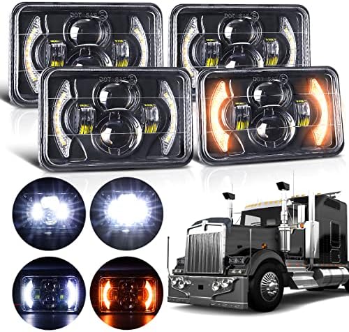LEDUR 4x6 led headlights 4pcs Hi/Lo DRL Signal beam Black Truck ...